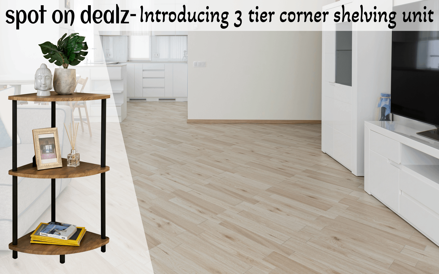 3 Tier Corner Shelf Unit Living Room Furniture - Rustic Oak