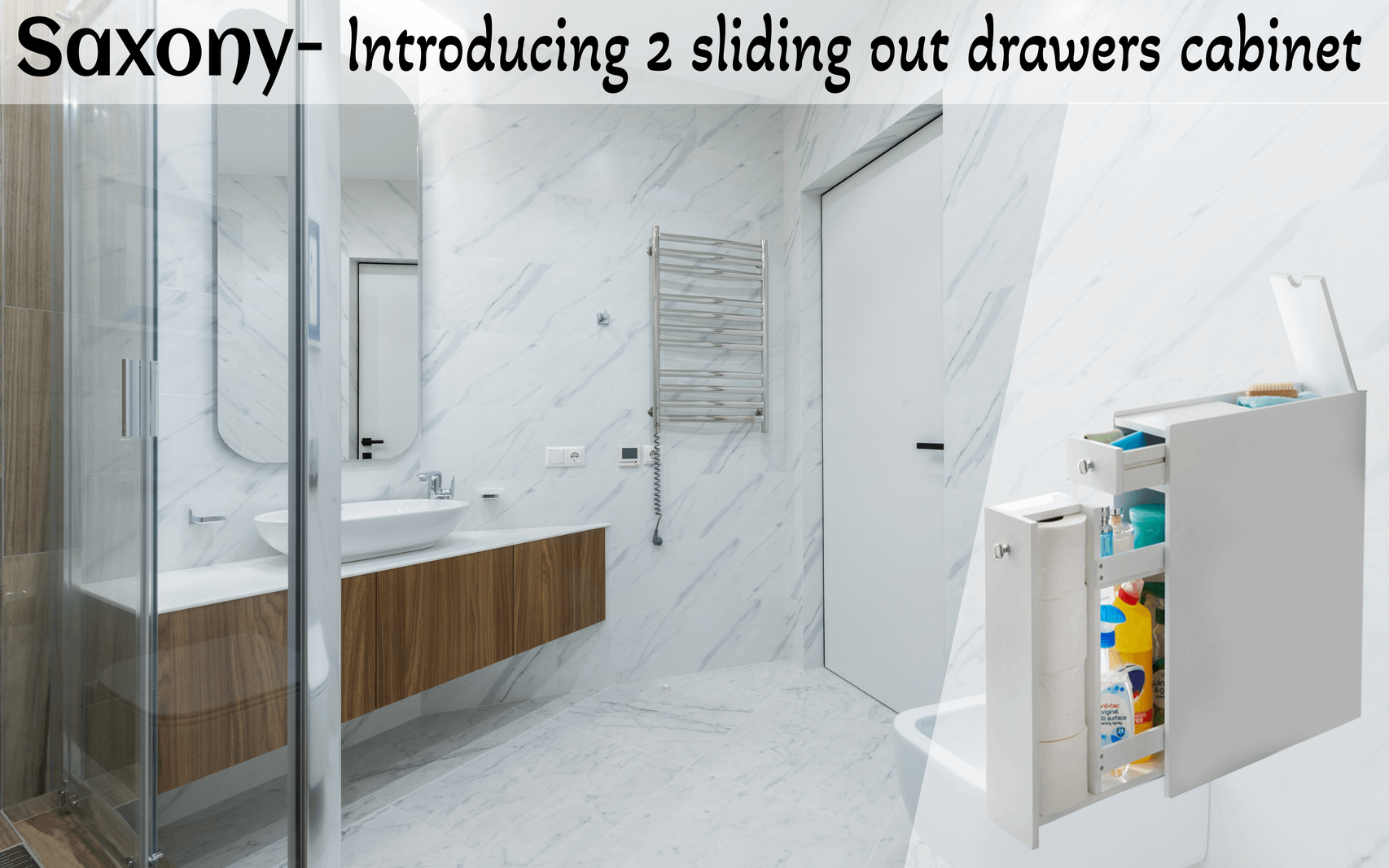 Bathroom Storage Cabinet Slimline Narrow Cupboard - White